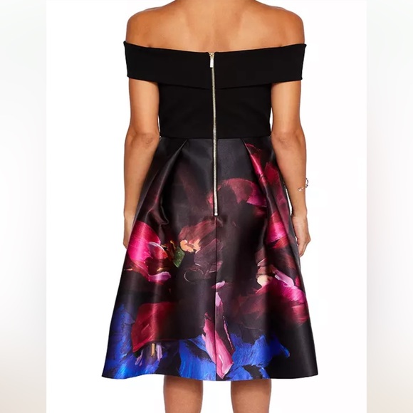 Ted Baker | Dresses | Ted Baker Kimey Impressionist Bardot Aline Midi Dress Blackmulti Size L3 ...